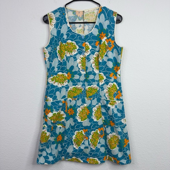 Bella | Dresses | Bella Dress Womens S Blue Floral Vtg 6s 70s Mod ...